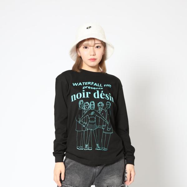 WATERFALL2022AW新作。【架空の映画】を題材にした長袖Tシャツ（左袖にレコードワッペン）。『Noir Desir（ノワール・デジール）』（邦題：黒い欲望）バージョン。オリジナルイラスト。架空の映画制作会社「WATERFALL f...