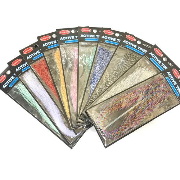 ストリーマーや、管理釣り場のフライ、バスバグ、テールやウイングに数本入れて、キラメキ度アップ。アジングや、メバリング用のカブラ、ジギング用のアシストフック、タイラバ、バス用のフェザーフックにも多く使われています。