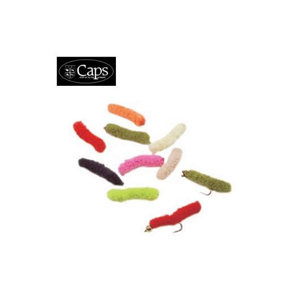 ワンタッチでタイイングできるマテリアルです。スレッドを掛けて巻くだけ。吸水性が良いためウエイトが無くても沈下します。ビーズヘッドを付ければボトム付近のトラウトにも強力にアピールします。■入数：10■キャップス