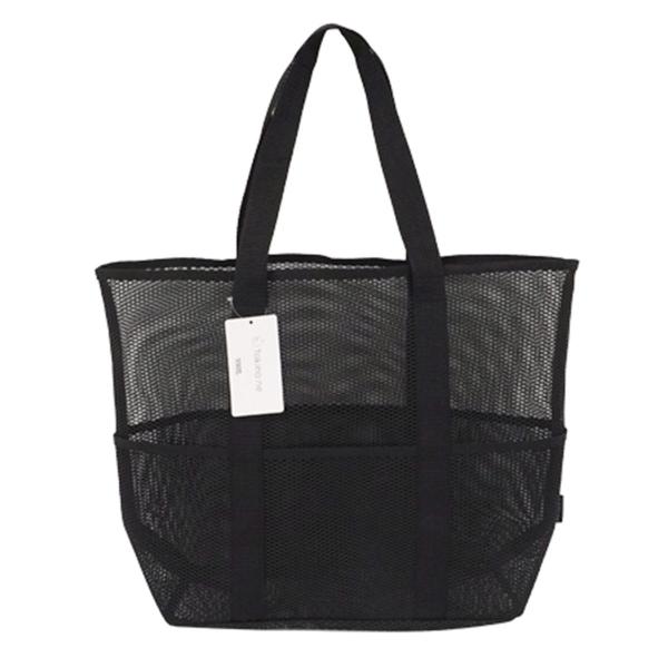 大容量のメッシュトートバッグです。外側にオープンポケットが6つ付いています。メッシュ素材で中身が見やすいため、使いたいものが見つけやすいです。レジャーやお子様の物をまとめるのに便利なバッグです。【サイズ】約H350×W480×D150mm【...