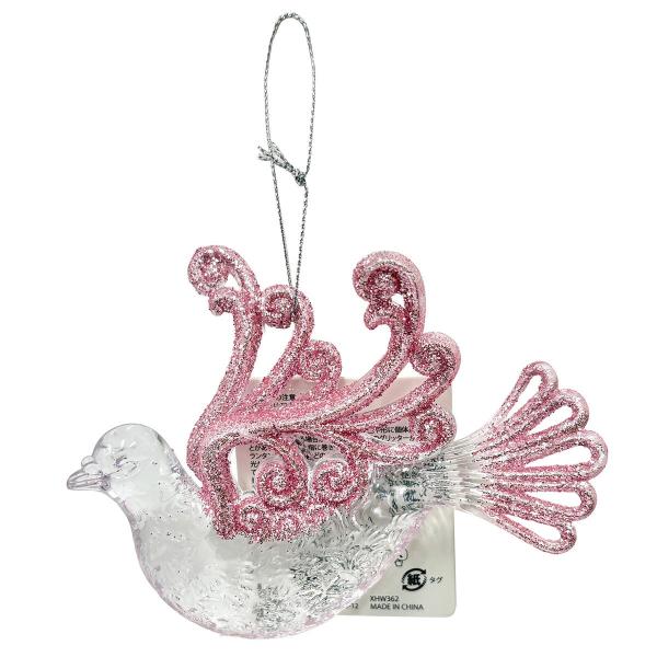 ピンクの羽の鳥のオーナメントです。クリスマスツリーに飾っておしゃれなクリスマスを楽しめます。【サイズ】約113x89mm【材質】本体/ポリスチレン、ひも/ポリプロピレン【JAN】4580682880719【パッケージサイズ】90×115×3...