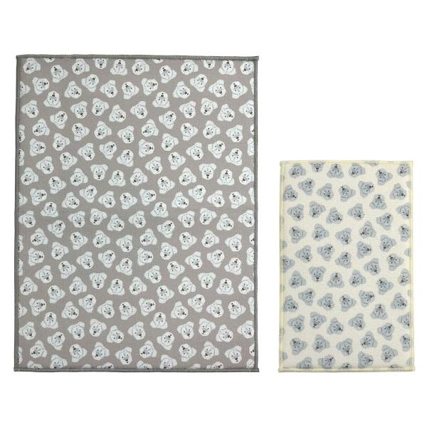 食器の水切りに便利なキッチンマット2枚セット。【サイズ】S：約200×300mm、L：約450×350mm【材質】ポリエステル,ポリウレタン【JAN】4573218642325【パッケージサイズ】395×245×20mm【関連キーワード】