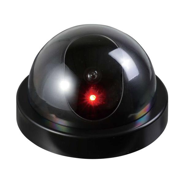 【アイテム説明】ドーム型なので天井コーナー部への取り付けに最適な防犯用ダミーカメラです。壁に穴をあけずにダミーカメラを設置可能。空き巣やピッキング被害、ストーカー対策に。電池式なので配線もなく、取り付け簡単です。電源：単3電池2本(アルカリ...