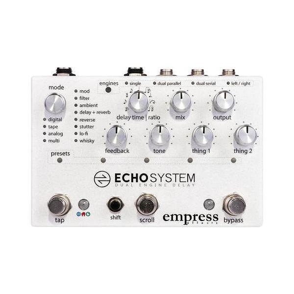 Empress EffectsのEchosystem（エコーシステム）は、従来のディレイペダルの概念を打ち破るクリエイティブ・ツールです。Empressならではの圧倒的な音質の良さはもちろん、デジタル、アナログ、テープ・ディレイを始め、選び...