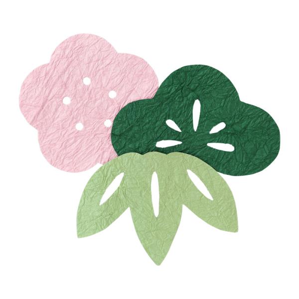 色和紙を切り抜いて作られた、おめでたい松竹梅のマットです。敷物として、お正月の食卓を彩ります。テーブルウェアだけでなく、ディスプレイのマットとしても活躍できます。内容：3種×各2枚入松：約13.5×9(cm)竹：約13×9(cm)梅：約11...