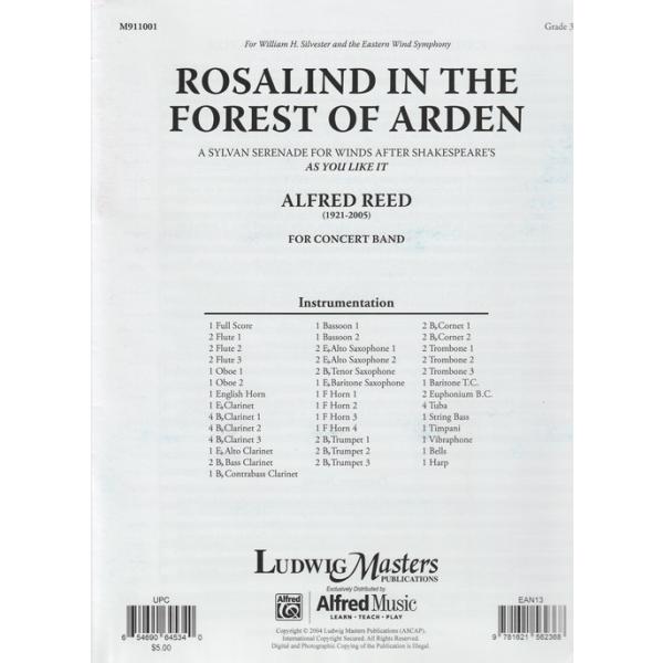 ★こちらの商品はフルスコア「のみ」です★■原題または洋題：Rosalind in the Forest of Arden■作曲者：アルフレッド・リード（Alfred Reed）■演奏時間：約4分55秒■出版社グレード：3■出版社：Alfre...
