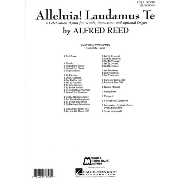 ★こちらの商品はフルスコア「のみ」です★■原題または洋題：Alleluia Laudamus Te■作曲者：アルフレッド・リード（Alfred Reed）■演奏時間：約7分10秒■出版社による設定グレード：--■出版社：Hal Leonar...