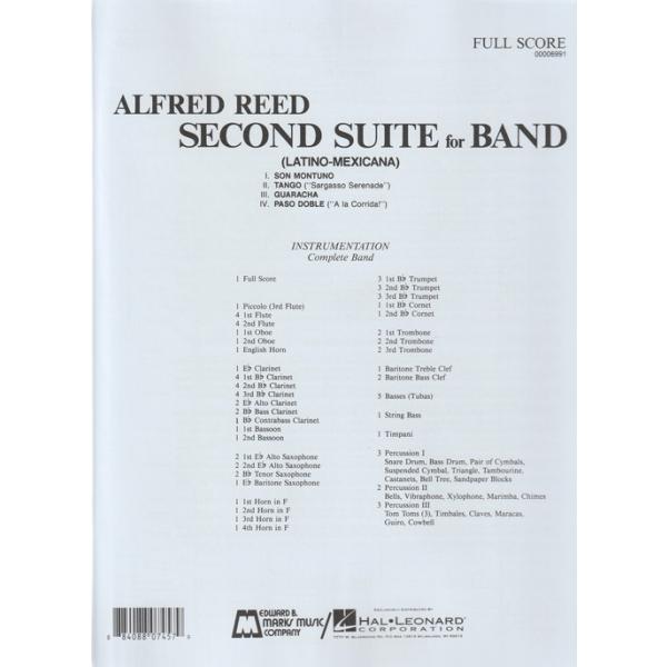★こちらの商品はフルスコア「のみ」です★■原題または洋題：Second Suite For Band (Latino Mexicana)■作曲者：アルフレッド・リード（Alfred Reed）■演奏時間：約14分00秒■出版社による設定グレ...