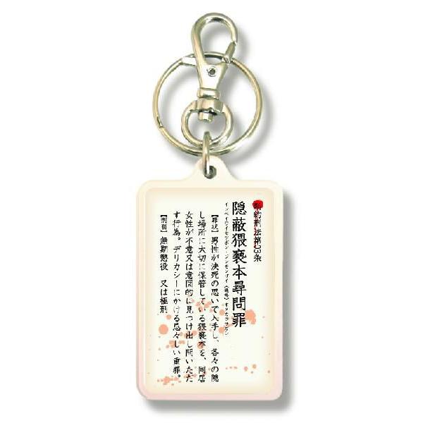 SIZE:W3.3cm H5cm※新約刑法ステッカーは全てフィクションです。屋外使用ＯＫ！耐水性のあるステッカーがキーホルダーの両面に張られています。便利な2WAYなので鍵と一緒はモチロン、カバンや携帯など色々なところでお楽しみ下さい。