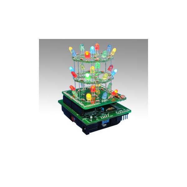 製品概要LED(発光ダイオード)を使用した3Dイルミネーションキットです。LEDは赤・緑・青・黄の4色、全部で27個使用。円柱状に配置したLEDを光らせ、オブジェとして机の上などに飾ることができます。マイコンはMicrochip社のPIC1...