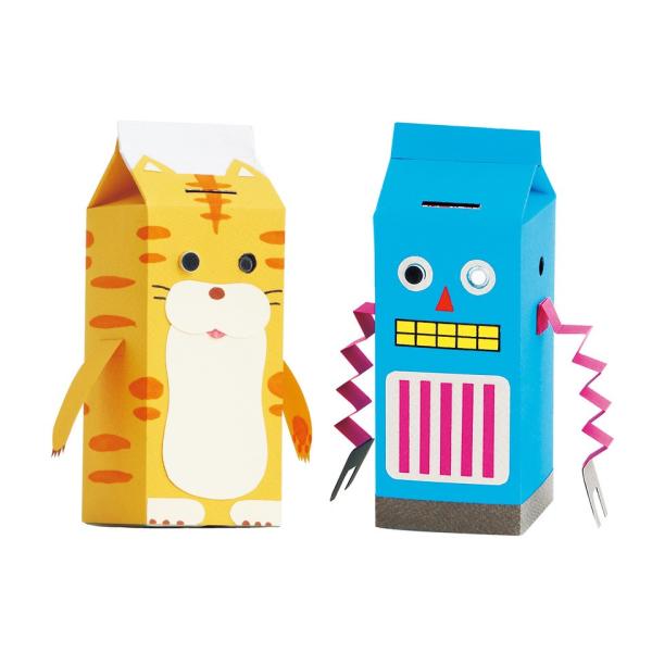 ※コインを入れるとメッセージをしゃべるちょきん箱。メッセージは好きな言葉を録音することができ、100円玉などのコインを入れると「目標○○円！」、「○○を買うぞ〜」なんてしゃべらせることもできます。ボディーは牛乳パックを再利用して工作をする、...