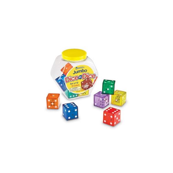 カラフルサイコロの中に、かわいいミニサイコロがイン！確率、その他数字の概念の導入に最適！12ピース 3cm＊ 保護者や先生がご自宅や学校で教材として使用することを目的とした教材商品です。