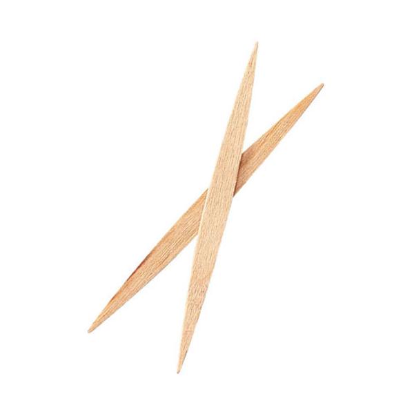 ・楊枝の真ん中がふくらんだ平たい形状なので、　刺した時に食材が抜けにくくなっています。材質：白樺材最大幅：4mm全長(mm)：65