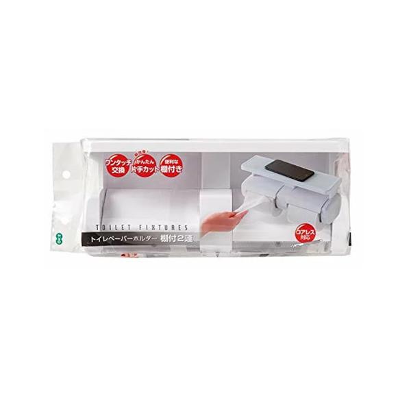 便利な棚付きの2連式ホルダー！■ トイレットペーパーをワンタッチで交換。■ コアレスのトイレットペーパー対応。■ トイレットペーパーを片手で簡単にカット。■ 棚付きなので小物置きにも便利。■ 嬉しい2連式ホルダー。※メーカーの都合により、パ...
