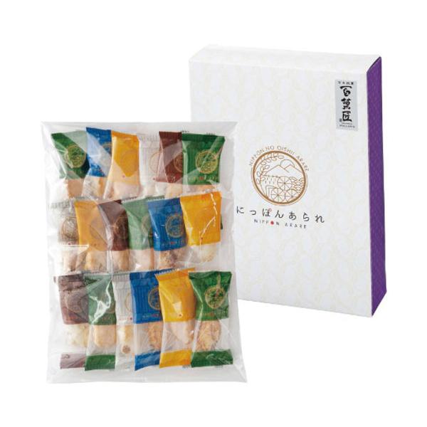 ▲商品の特性上、基本的にご返品を承ることが出来ません。何卒ご了承ください。（返品・キャンセル不可）国産もち米を使用し、職人の伝統の製法で焼き上げた「にっぽん」のこだわりが詰まった、ふっくらと柔らかなあられです。■サイズ・内容4種類の味付け米...