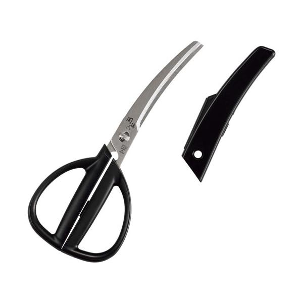 ■キッチン鋏。■カーブがついた刃先は、食材を逃がすことなく使いやすさ抜群です。【仕様】全長：166mm重量：67g耐熱：110℃材質：刃体：ステンレス刃物鋼、ハンドル・キャップ：ポリプロピレン原産国：日本貝印 / カイジルシ / かいじるし...