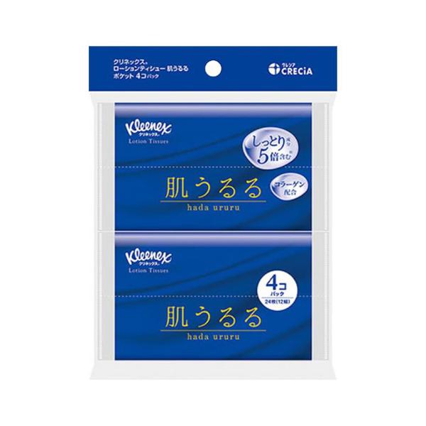 ローションティシュー肌うるるポケット24枚(12組)×4個パック。       ●天然由来の植物性保湿成分とコラーゲンを配合した保湿ティッシュ。●強度が高く、やわらかいのに破れにくいから、鼻をかんだ際も安心して使用できます。●厳選したパルプ...