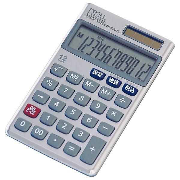 ビジネスに最適、ケース付きメタルカバー電卓●本体サイズ：タテ119×ヨコ70×厚さ9mm●本体重量：51g（本体単品）●材質：ABS+メタルカバー／プラスチックキー●特徴：12桁表示／税計算／早打ち対応／２つの電源●液晶表示文字サイズ：タテ...