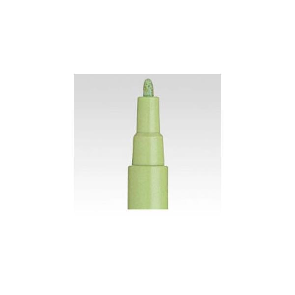 不透明油性マーカーなので黒の上でも鮮やかに発色！金属・ガラス・プラスチックなどへの筆記に最適。■ 入数： 1本■ インク色： 黄緑■ 線幅： 細字丸芯0.8〜1.2mm■ 長： 133.3mm■ インク種類： 油性■ 材質： 再生素材使用M...