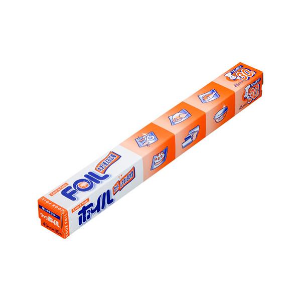 ■レストランやホテル、居酒屋などで大活躍！■丈夫なボックス型。■ロールストッパー機能。■分別不要の紙刃。■端末シール止め。■ノコ刃の位置改良。【仕様】幅(cm)：45×長さ(m)：30箔厚(μ)：12材質：アルミニウムはく原産国：日本三菱ア...