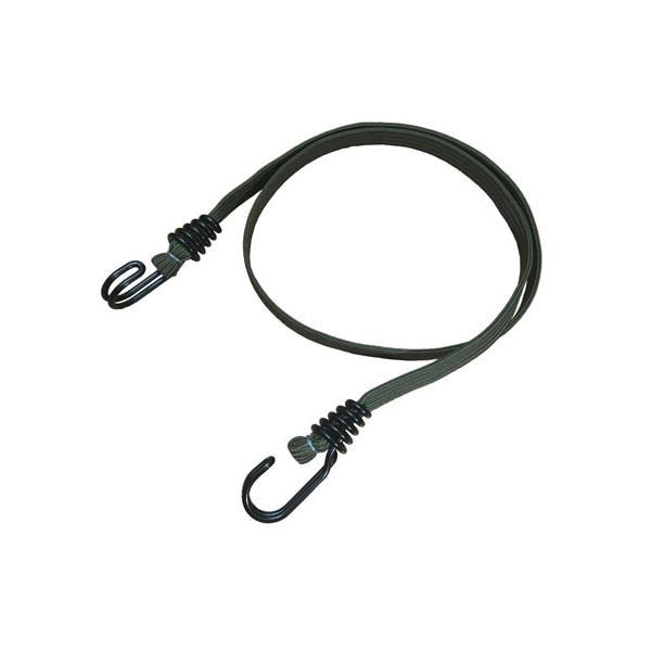 便利な金具付きゴムロープ(タイトゴム)平(フラット)ゴムロープ。両端に引っ掛け金具付き。形状がフラットなゴムバンドなので荷物の仮留めや固定等では丸ゴムと比較して安定します。■仕様材質：ゴム/天然ゴム、被覆/ポリエステル、金具/スチール【注意...