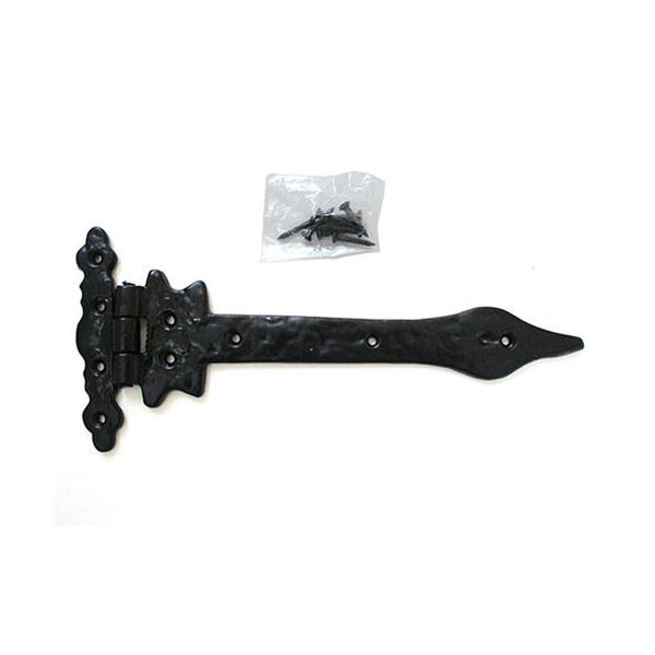 黒色焼付塗装のカントリー調ヒンジ重厚な雰囲気を演出します。木製の扉の取付けにご使用ください。※付属のビスが適合しない場合は市販のビスをお買い求めください材質：鉄付属品：鉄＋丸皿木ネジ3.5×20mm 三価ブラック高さ(mm)：105幅(mm...