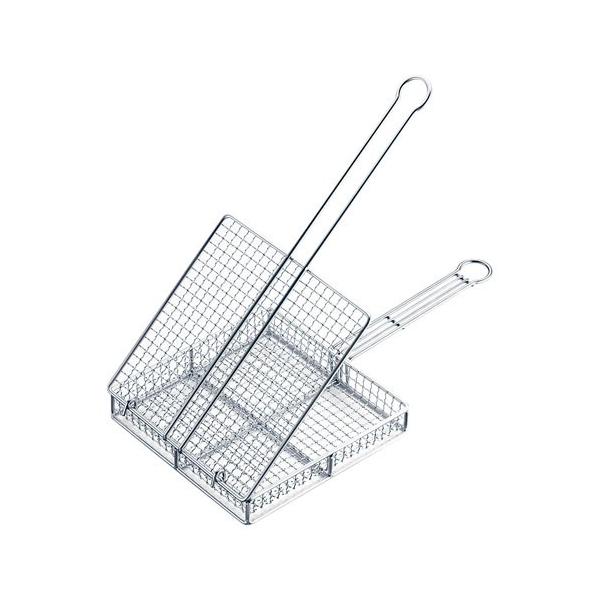 サイズ：大幅×奥行×高さ(mm)：270×270×55全長：510φ1.5×10mm目(クリンプ目) 外枠φ5mm※蓋付の蓋は取り外し可能です。しっかりとしたクリンプ網でフチ囲いしているので、とり肉をこんがり美味しく焼き上げます。