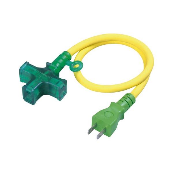 【電線長（m）】50cm【電線種】SVCT1.25(mm2)×2芯【電線許容電流】16A【コンセント形状】2P 15A 125V クロス(パイロットランプ内蔵）【コンセント数】3【定格電圧】AC100V(50/60Hz)【入力プラグ】2Pプ...