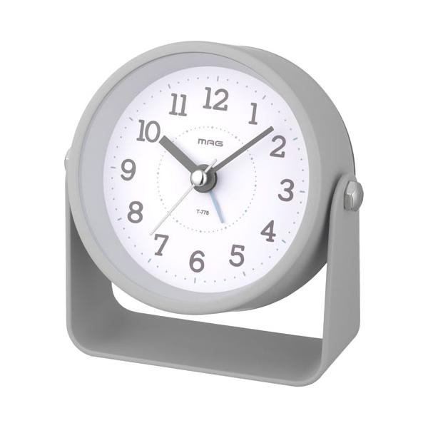 見やすい角度へ調整可能。秒針は滑らかに動きます。目覚まし時計として利用可能な電子音アラーム・スヌーズ付き。■商品情報商品サイズ：100x100x39mm重量：205g機能：連続秒針、電子音アラーム、スヌーズ、ライト、角度調整電源：単3形マン...