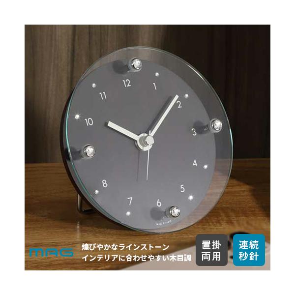 インテリアにおススメなギフト感の高い置き時計●秒針は滑らかに動きます。●インテリアに合わせやすい木目調。●煌びやかなラインストーン付でギフトにおススメ。■商品詳細サイズ：約130x130x45mm重量：約220g電波/非電波：非電波機能：連...