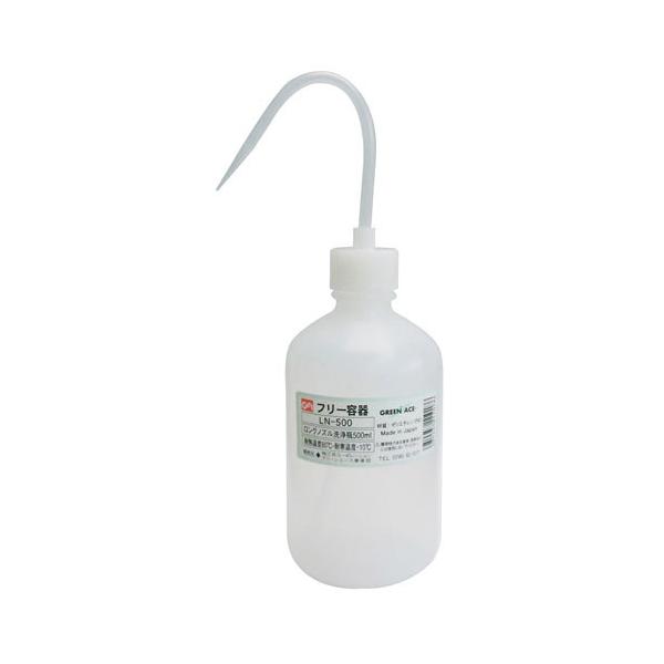 使い易く経済的なロングノズル洗浄瓶です。水から油まで細かい所への補給にも最適です。成形目盛付きで内容液の計量ができます。チップの先端を切り込んで流出量を大きくすることもできます。容量：500mL耐熱温度60℃