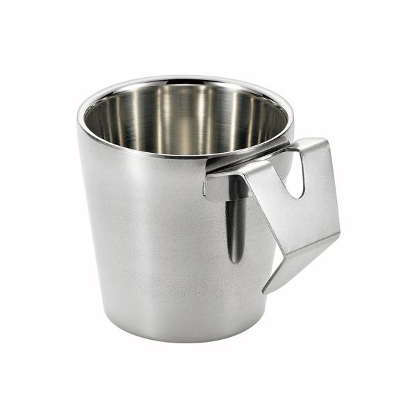 ■口当たりのいい二重構造。■取っ手を下にして置けば水切れが良く、清潔にお使いいただけます。【仕様】商品サイズ：100×73×73mm(満水容量：200ml)商品重量：90g材質：18-8ステンレス鋼原産地：日本