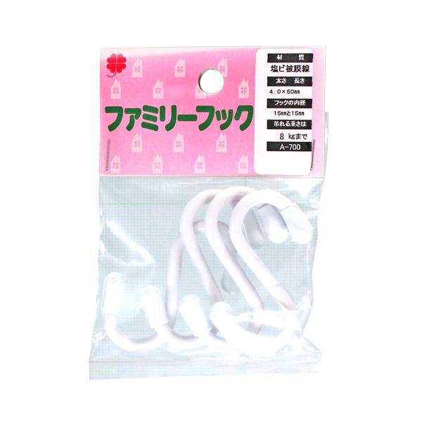 【商品説明】使い勝手の良いシンプルなビニコートSフックです。【用途】掛けたり、吊るしたり応用範囲の広いフック。【色】白【材質】本体：鉄(ビニルコート)キャップ：塩ビ【サイズ】仕上り径(mm)：4フックの内径(mm)：15/15長さ(mm)：...
