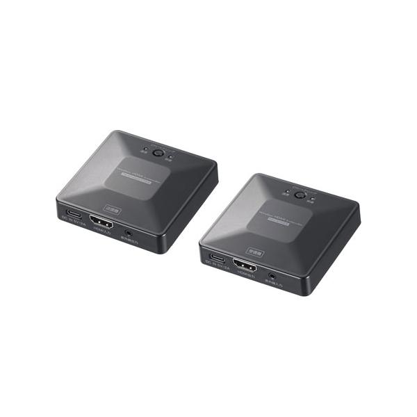 HDMI信号をワイヤレスで送信し最大60m先に設置された液晶テレビやプロジェクターへ出力できる！長距離対応ワイヤレスHDMI送受信機のセットモデル。■HDMI信号をフルHD(1920×1080ドット)解像度で最大60mまで、ワイヤレスで延長...