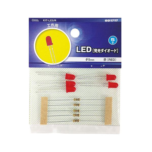 【特長】● 工作用のLED(発光ダイオード)です。● 直径：5mm● 色：赤【仕様】■ 定格電圧：2.0V■ 定格電流：20mA■ 6V用抵抗(180Ω)付※ご注意・ LEDの特性上、色ムラが出る場合があります。・ 工作用の為、装飾等にはご...