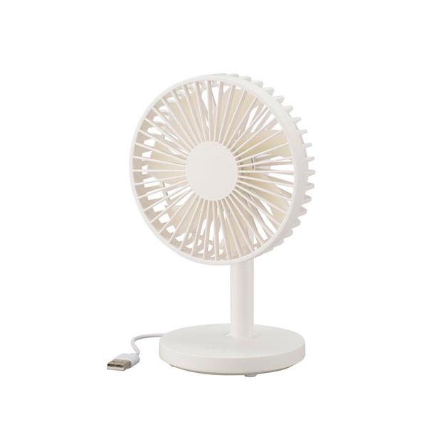 ■風量3段階切替の卓上DC扇風機。■USB電源。■7枚羽根。■上下4段階に角度調整できます。■本体カラーはホワイト。【仕様】定格電圧/電流：DC5V/800mA定格消費電力：4W本体寸法：(約)幅127×高さ200×奥行100mm質量：約1...