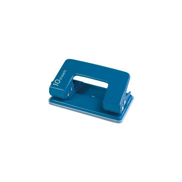 ■ 入数： 1台■ 本体色(軸色)： ブルー■ 穿孔能力： 約10枚■ 外寸： 幅105×奥58×高50mm■ 重量： 147g■ 穴数： 2穴■ 穴奥行： 12mm■ 穴径： 5.5mm■ 穴間隔： 80mm■ 材質： SPCC，再生PE...