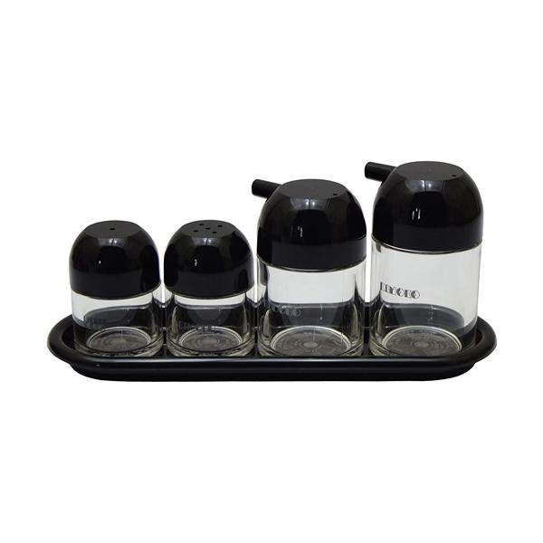 セット内容：醤油差し・ソース差し・塩入れ・コショウ入れ・オーバルトレー・醤油差し外寸サイズ(mm)：60φ×95重量：105容量：130材質：本体・フタ：メタクリル樹脂(アクリル) / パッキン：シリコン樹脂・ソース差し外寸サイズ(mm)：...