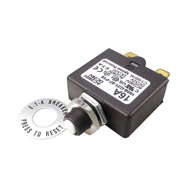 エアコンプレッサーの交換用パーツです。■エアコンプレッサー用交換部品。■過電流時にモーター、元電源の保護用簡易ブレーカです。【仕様】サイズ：幅52×高さ32×奥行き14mm重量：20gAC240V・16Aスパナ寸法：14mm材質：樹脂・真鍮・鉄