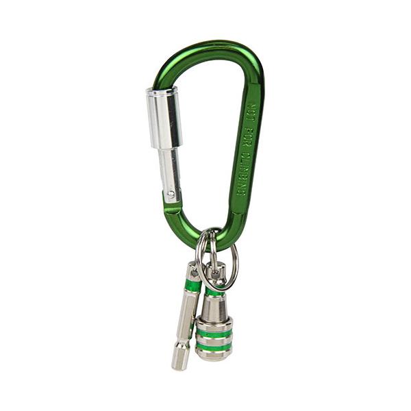 先端工具およびキー等をまとめてホールドできるセットです。■先端工具、キー等の落下防止。■ネジ式ロック付カラビナ小を採用しているので、不意の脱落防止はもちろん、取付ける場所も選びません。■スライド脱着で取替が簡単です。【仕様】カラー：グリーン...