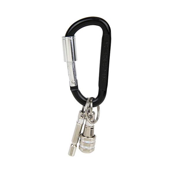 先端工具およびキー等をまとめてホールドできるセットです。■先端工具、キー等の落下防止。■ネジ式ロック付カラビナ小を採用しているので、不意の脱落防止はもちろん、取付ける場所も選びません。■スライド脱着で取替が簡単です。【仕様】カラー：シルバー...