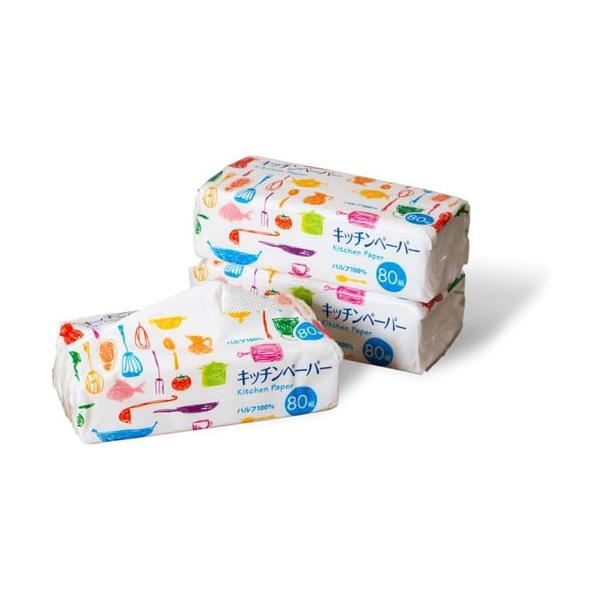 ソフトパックタイプのキッチンタオル                       ●水、油に強いフィルム包装のキッチンペーパー●たっぷり80組入り。ロールタイプと比べてコンパクト。フィルム包装のため水、油に強く、ほこりから守ることができ衛生的...