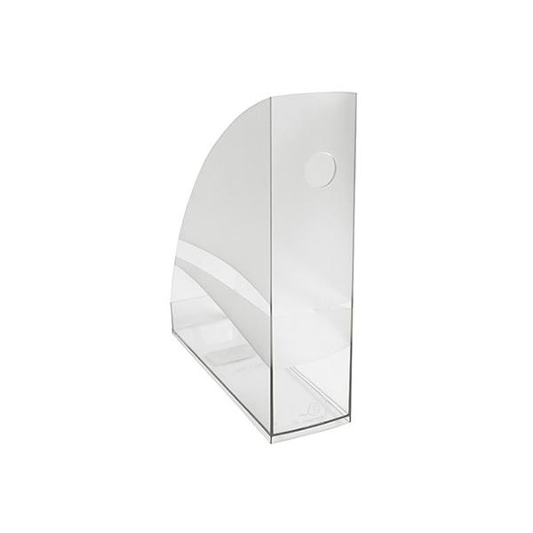 雑誌やカタログなどの収納に活躍。書類が取り出しやすいように、傾きをつけたデザインです。棚から取り出しやすい指穴付き。A4判タテ型（収納幅77mm）収納幅：77mm外寸：幅82×奥266×高305mm材質：PS