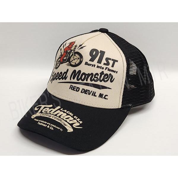 ◆バイクを降りた時の必須アイテム！◆近年の夏は猛暑なのでキャップは必須です〜◆TEDMAN'S テッドマン◆SPEED MONSTER◆メッシュキャップ◆TDC-8800◆バイクにまたがり疾走するテッドマン◆カラー：ホワイト◆サイズ:フリー...