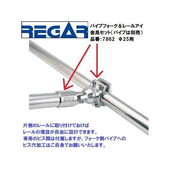 ■材　質：SUS304ステンレス　■付属品：取付・固定用ビス◇◆特徴◆◇リガーマリン製のパイプ固定用のパイプフォーク＆レールアイ金具セットです弊社各種レールに使用可能　DIYカスタム用にお使いください縦横の固定は複数本のビスで行うため、確実...