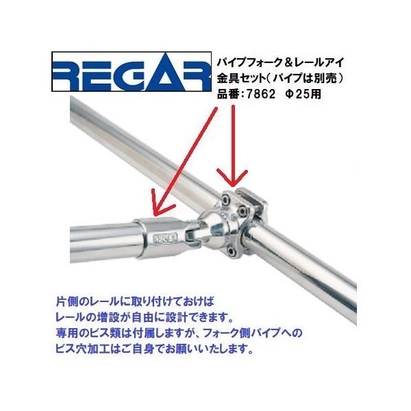 ◇詳細・スペック◇■材　質：SUS304ステンレス　■付属品：取付・固定用ビス◇◆特徴◆◇リガーマリン製のパイプ固定用のパイプフォーク＆レールアイ金具セットです弊社各種レールに使用可能450mmのパイプは付きますので、取り付けるだけでＯＫで...