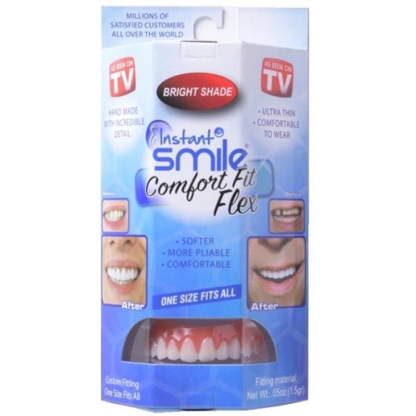 「商品情報」商品紹介      従来のインスタントスマイルと比べて約60%の極薄タイプです。フレキシブル素材で柔軟に歯のカーブにフィットします。取付はフィッティング具材一体タイプなのでワンタッチで可能です。お色はやや白めのブライトホワイト。...