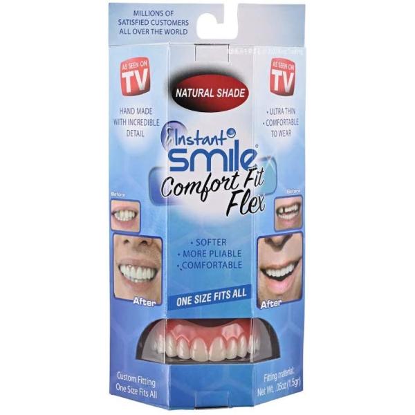 「商品情報」商品紹介      デートに、就活に、旅行に、記念撮影に! 薄型で好評のインスタントスマイルティースコンフォートに、より自然なナチュラルホワイトカラーが追加されました。熱湯にティースを浸して柔軟になったティースをご自身の前歯部分...