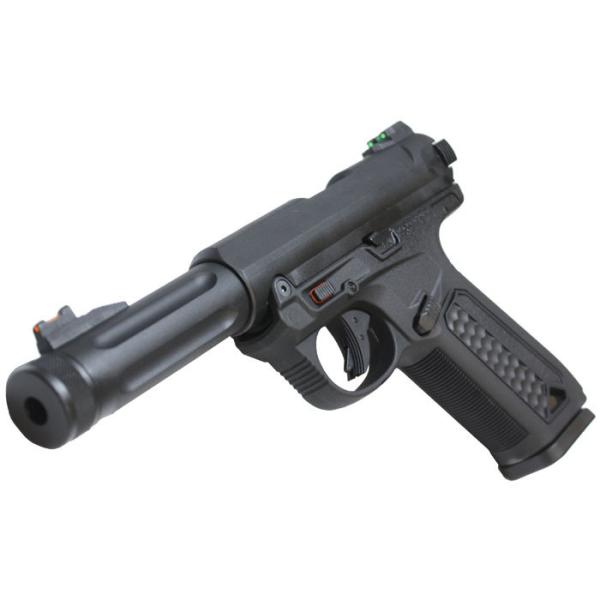 メーカー：ACTIONARMY全長：230mmインナーバレル長：129mm重量：650g材質：ナイロンファイバー、スチール、亜鉛合金他装弾数：23発動力源：HFC134a日本仕様注入バルブ日本仕様内部パーツ可変HOP搭載集光サイト（フロント...