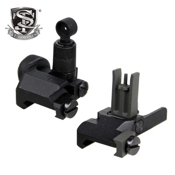 ・メーカー：S&amp;T・材質：アルミ合金・対応：20mmレイル搭載機種Knight's Armamentタイプの200-600 Meter Flip-Up（フリップアップ）Rear Sight（リアサイト）＆Front Sight（フロ...